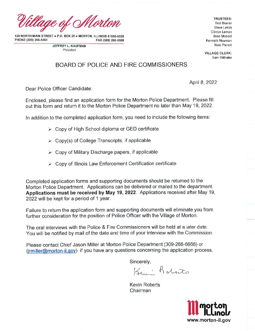Police Department Application 4.8.2022 - Village of Morton | Morton ...