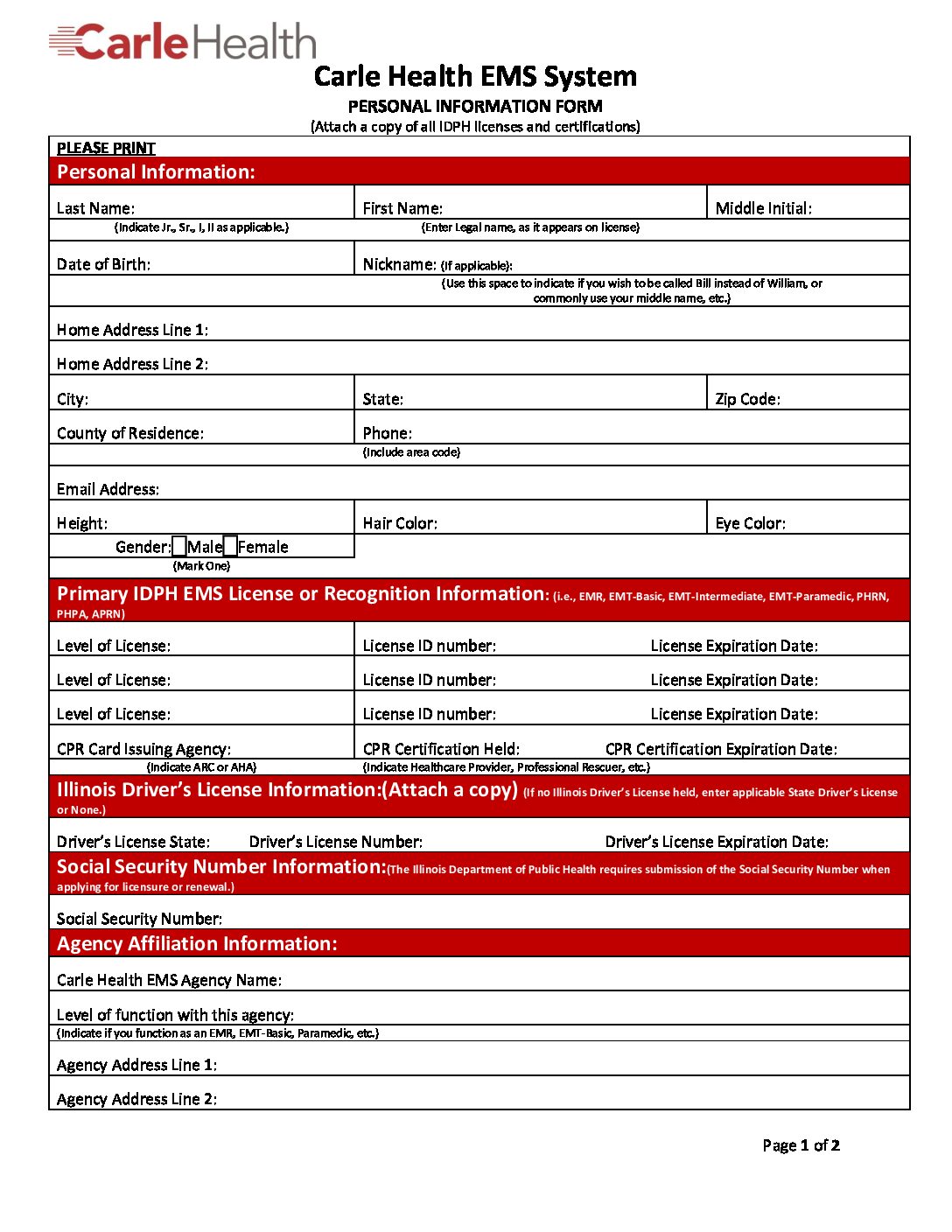 CHP EMS System entry form - fillable 2023 - Village of Morton | Morton ...