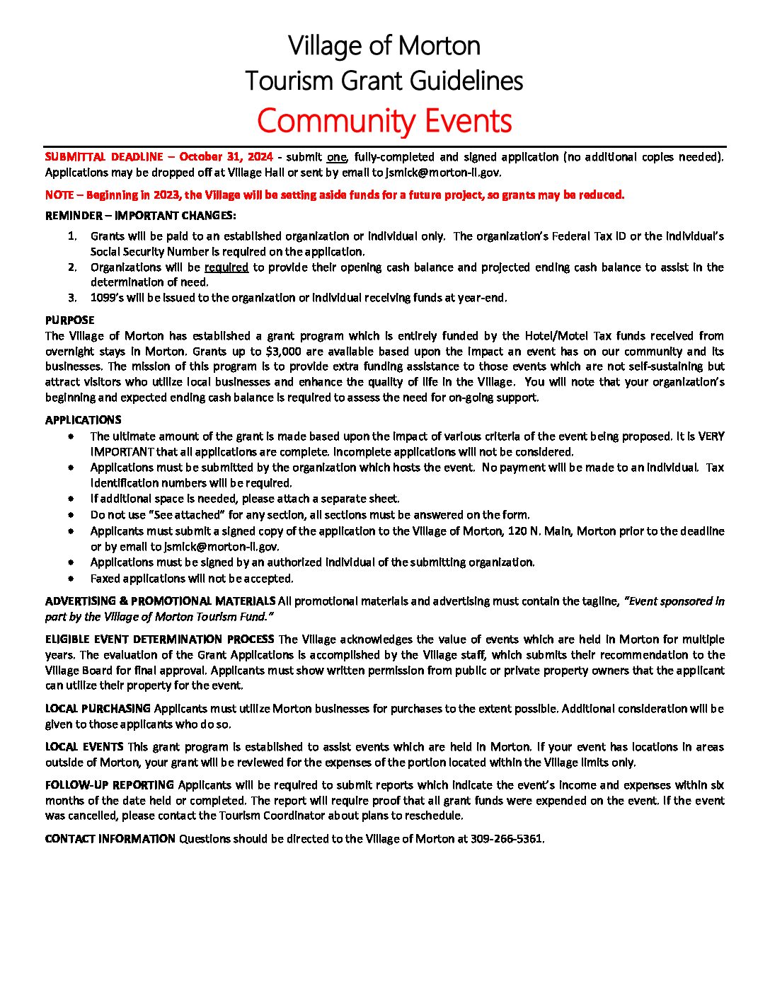 Tourism Grant Request Form - Community Events Fillable 10-24 - Village ...